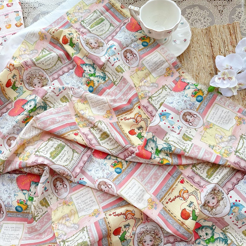 100% Cotton Thin Poplin Fabric Vintage Newspaper Doll Girls Fabric/cute ...