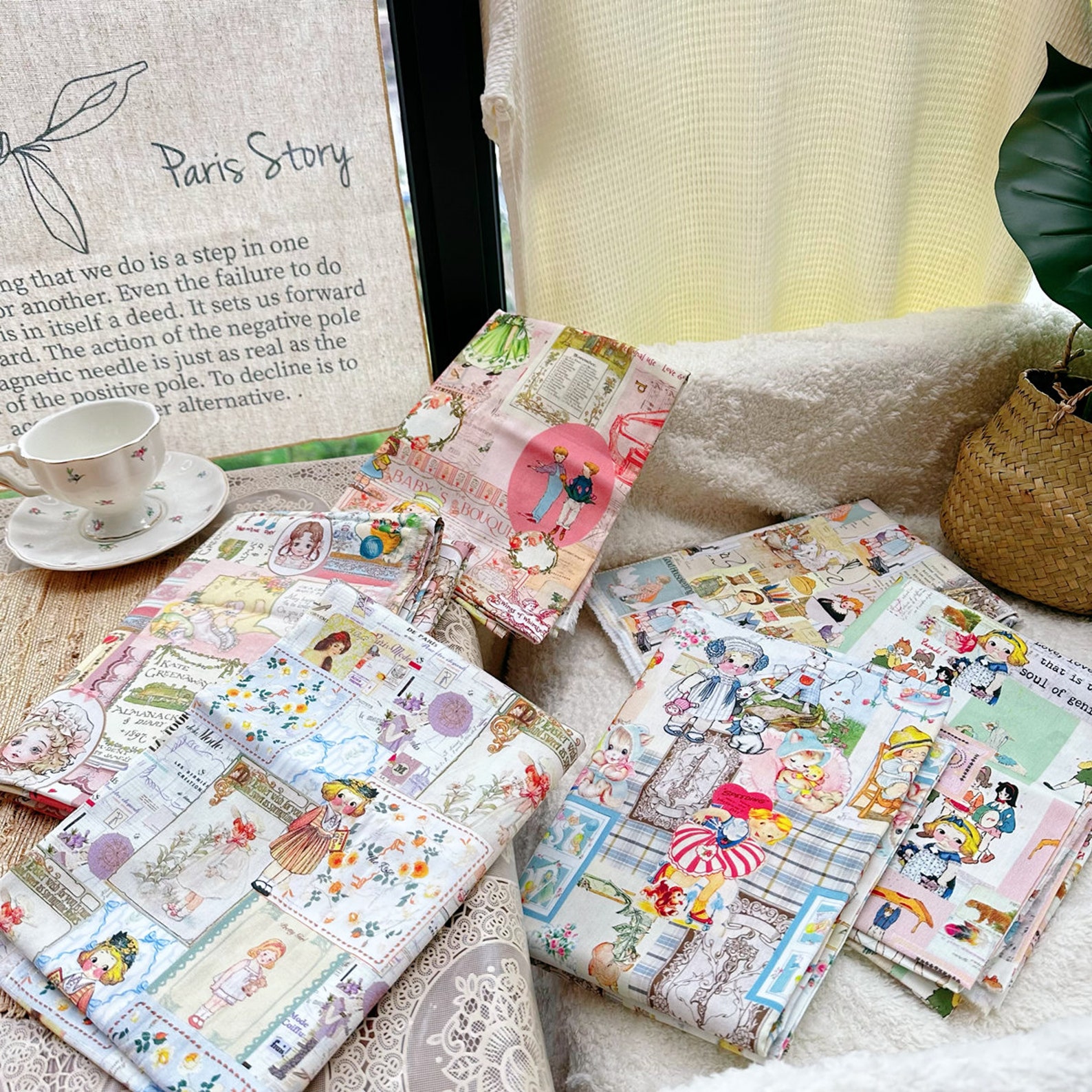 100% Cotton Thin Poplin Fabric Vintage Newspaper Doll Girls Fabric/cute ...