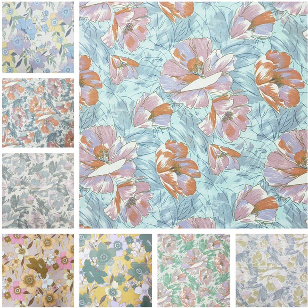 Vintage Big Flowers Floral Fabric 100% Cotton Fabric, Colorful Flower ...