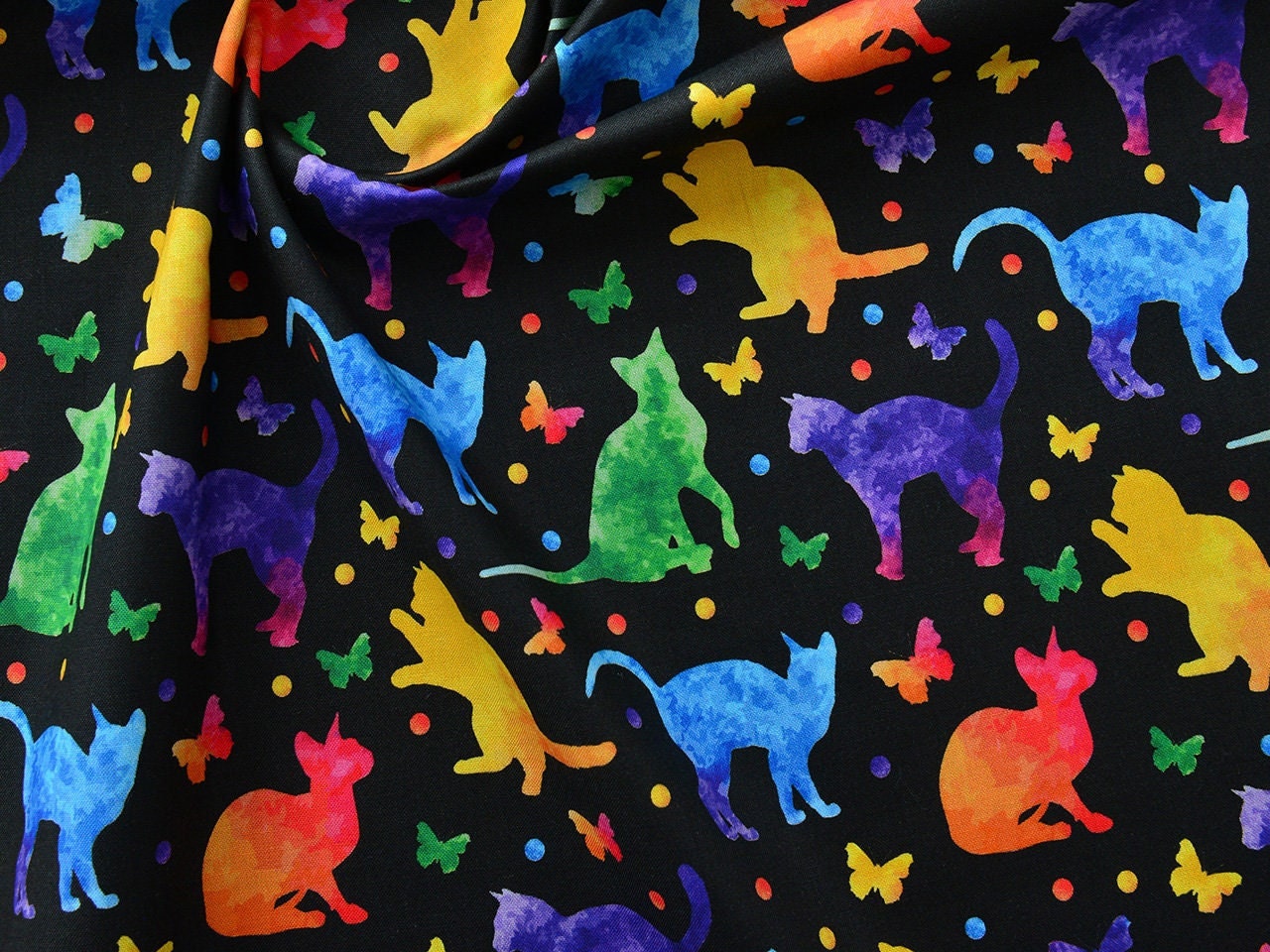 Cotton Cat Fabric - Rainbow Cats Rainbow Patterned Bright Cats ...