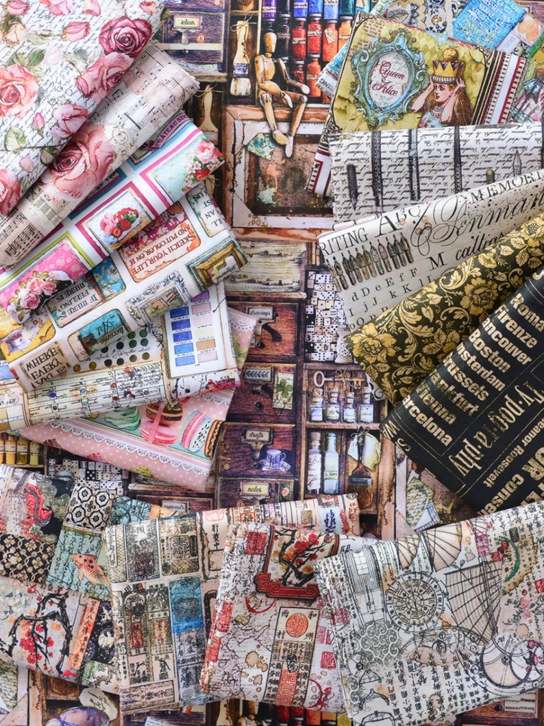 Vintage Floral 100% Cotton Fabric-old Newspaper Fabric Alice Hand ...