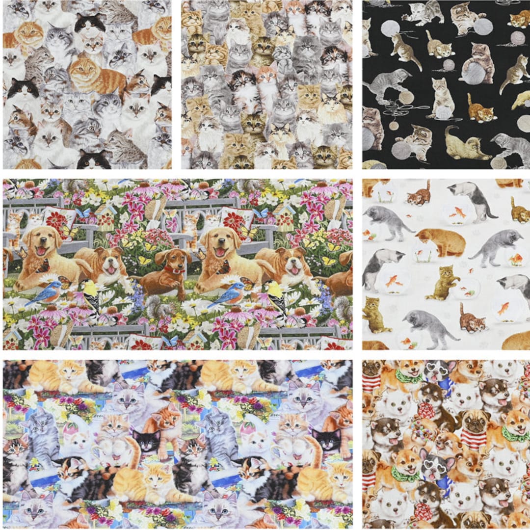 100% Cotton Fabric Dog Cat Fabric Cartoon Photo Cat Pet Fabric, Kitten ...