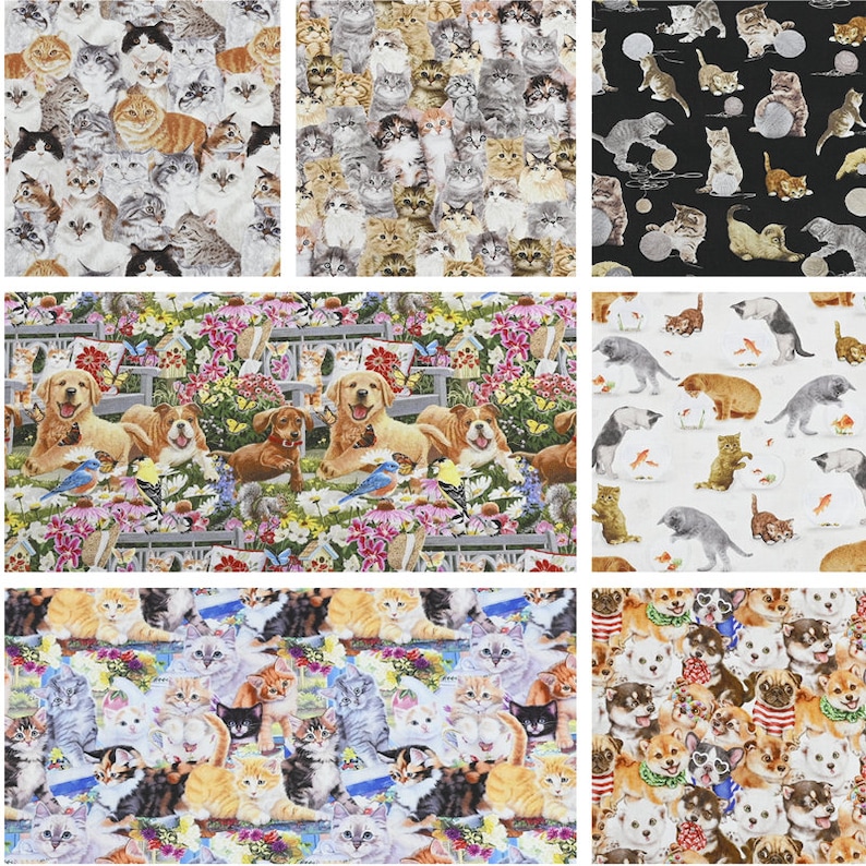 100% Cotton Fabric Dog Cat Fabric Cartoon Photo Cat Pet Fabric, Kitten ...