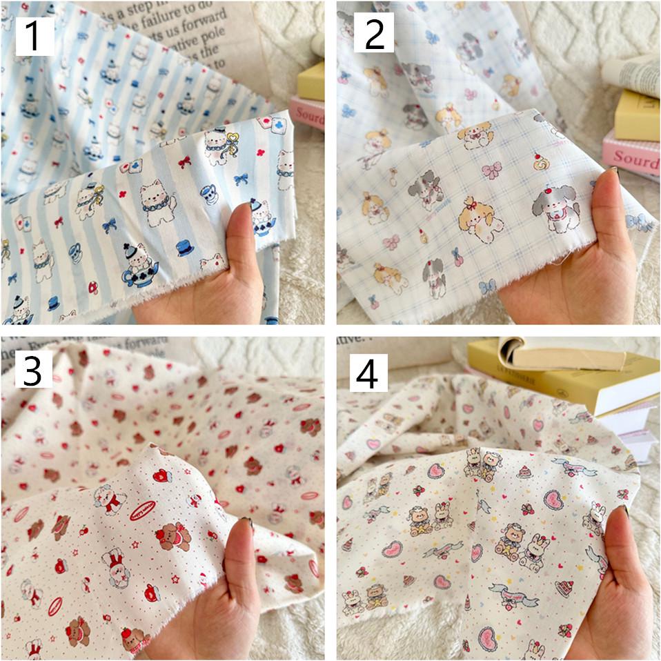 Cute Little Puppy Dogs Cotton Fabric, Cute Kitten Poplin Cotton Fabric ...