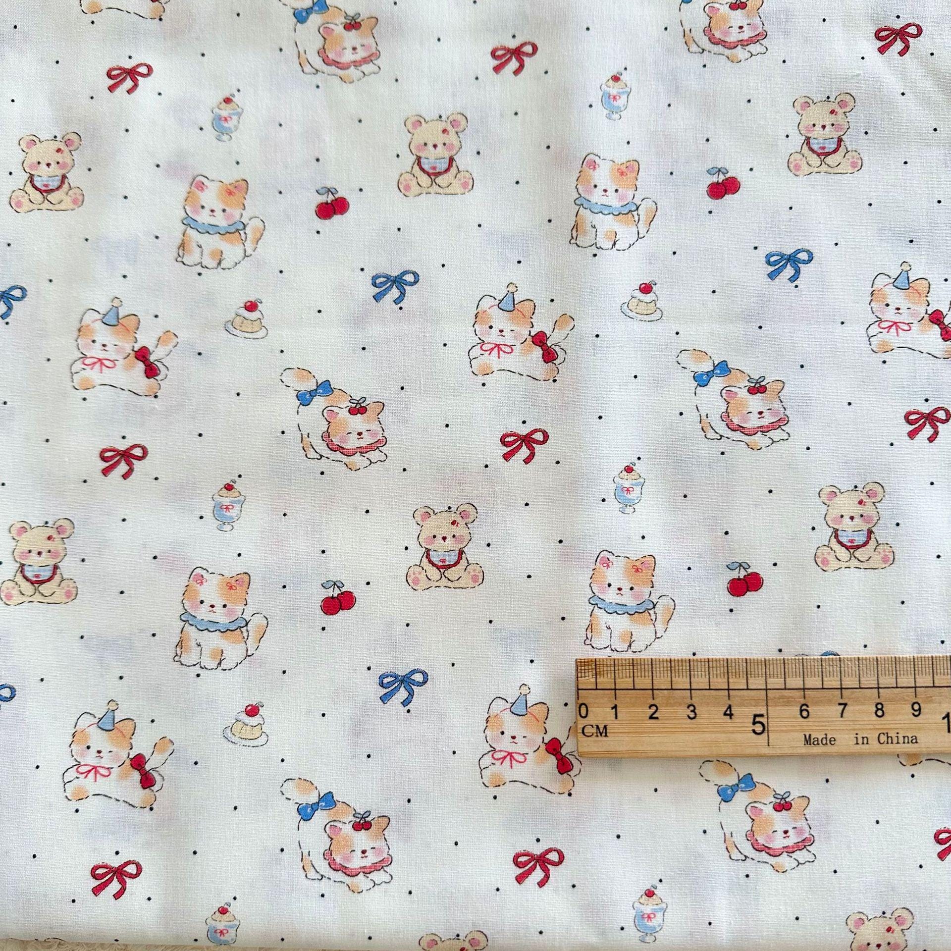 Cute Little Puppy Dogs Cotton Fabric, Cute Kitten Poplin Cotton Fabric ...