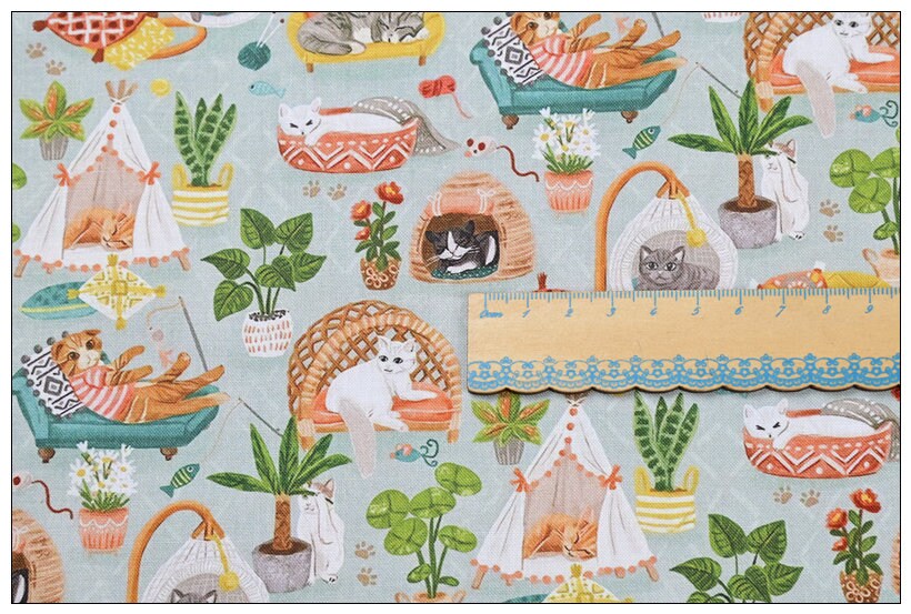 100% Cotton Fabric Kitten Cat Fabric Lattice Cat Dog Fabric, Kitten ...