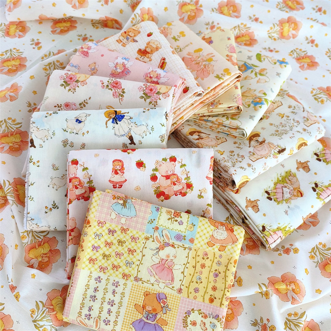 Cute Little Girl Cotton Fabric, Cute Rabbit Poplin Cotton Fabric, Teddy ...