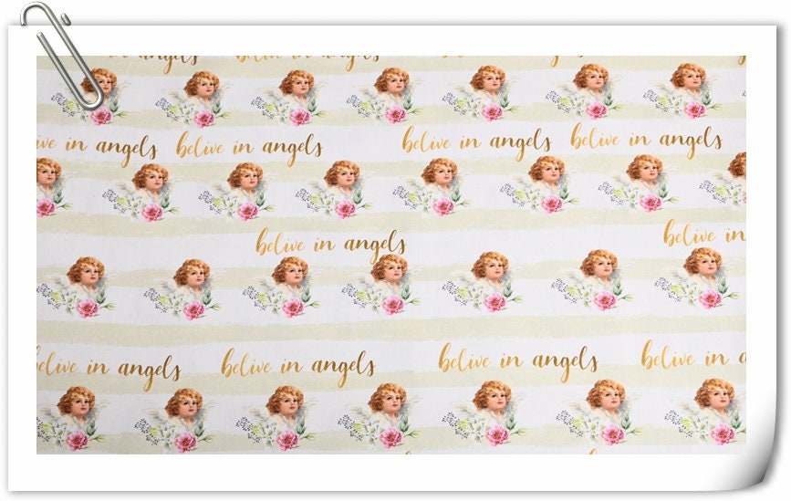 Vintage Angel Fabric Cotton Fabric Needlework Christmas Angel Fabric ...