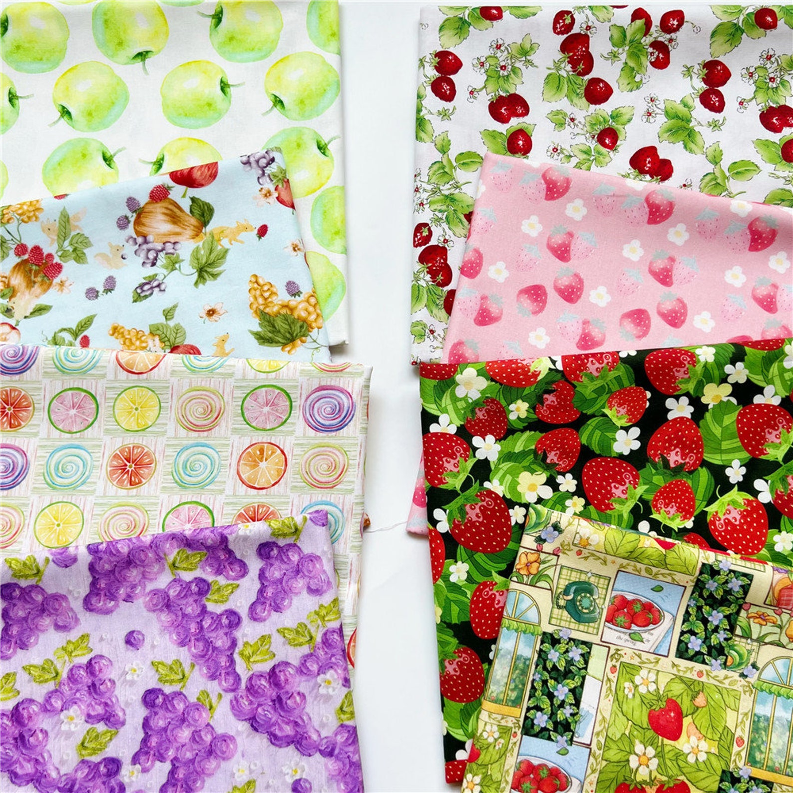 Strawberry Fabric Fruit Fabric 100% Cotton Fabric Lemon Fabric ...
