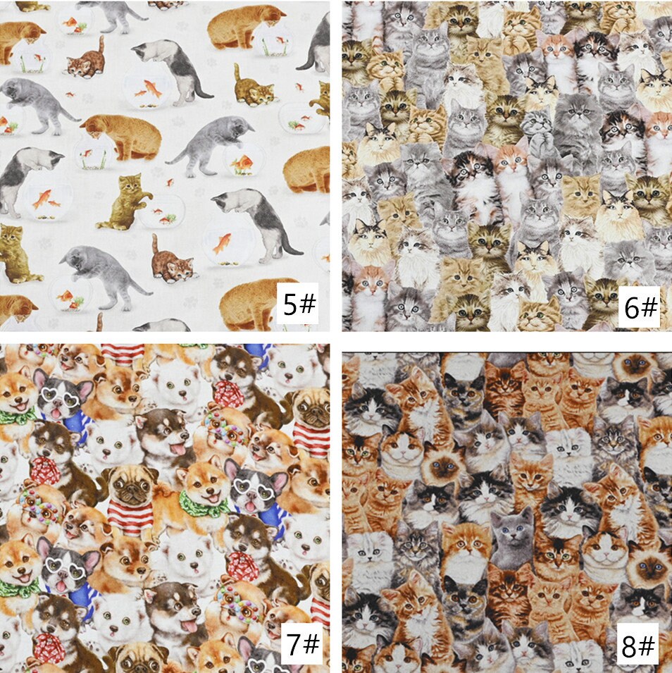 100% Cotton Fabric Dog Cat Fabric Cartoon Photo Cat Pet Fabric, Kitten ...