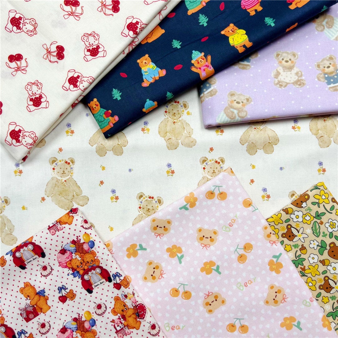 Teddy Bear Fabric Cotton Fabric - Cute Animals Printed Cartoon Bear ...