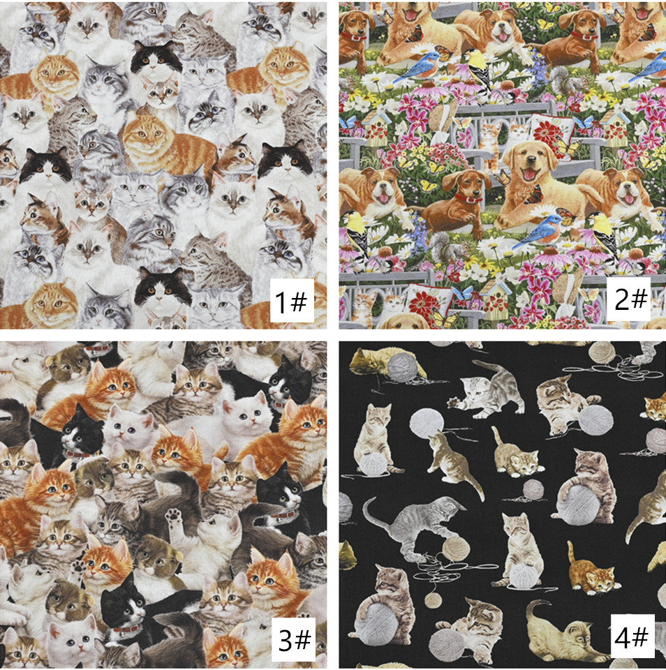 100% Cotton Fabric Dog Cat Fabric Cartoon Photo Cat Pet Fabric, Kitten ...