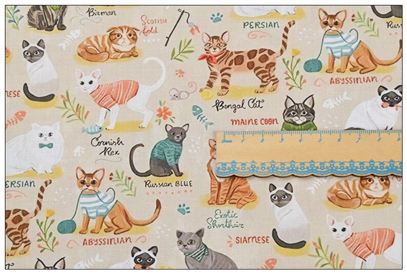100% Cotton Fabric Kitten Cat Fabric Lattice Cat Dog Fabric, Kitten ...