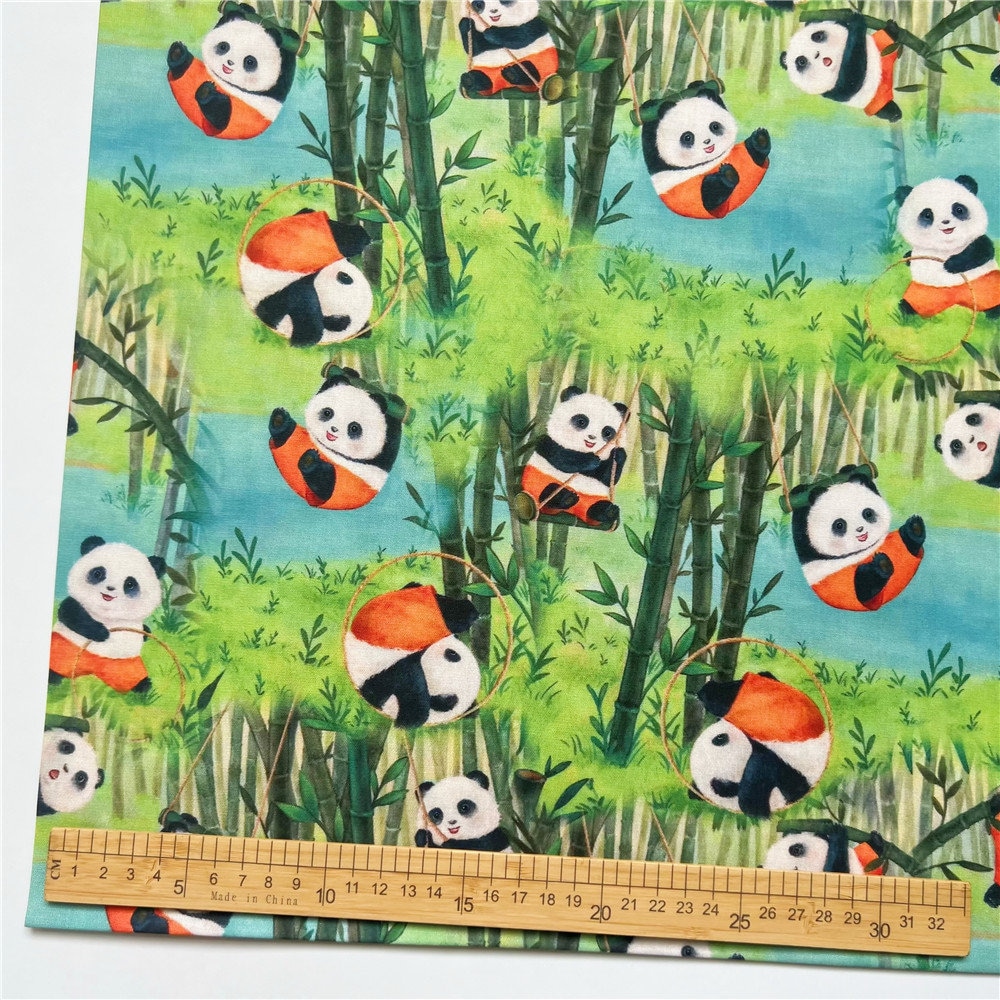 Panda Cotton Fabric Cute Characters Printed Animals Fabric 100% Cotton ...
