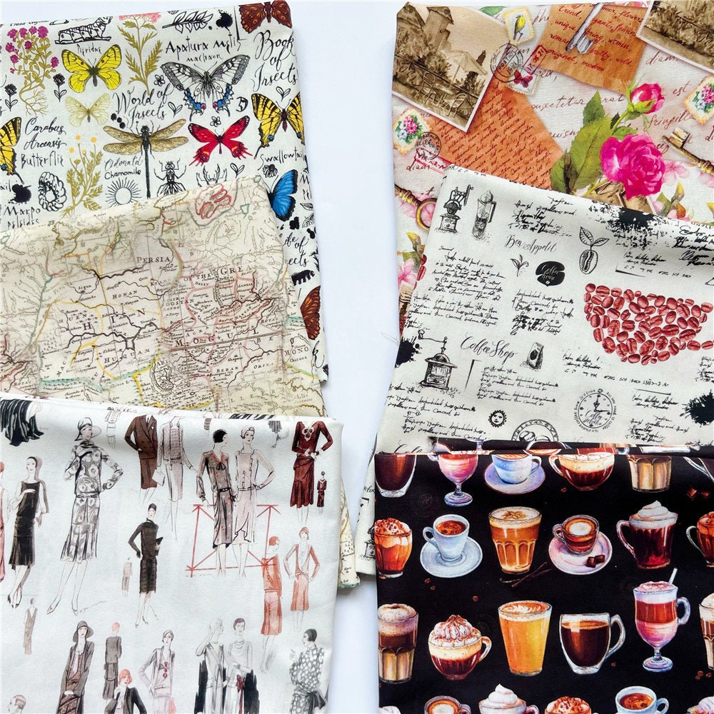 100% Cotton Fabric-old Newspaper Fabric Old Map Fabric Coffee Fabric ...