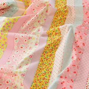 Pastoral Floral Cherry Strawberry Fabric, Fruit and Flowers Fabric ...