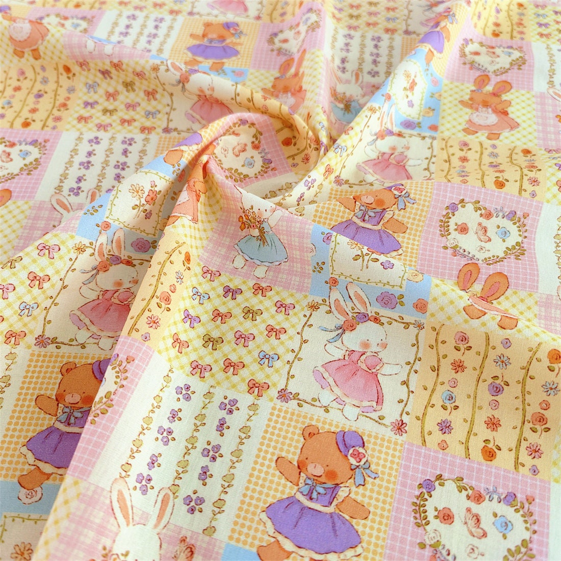 Cute Little Girl Cotton Fabric, Cute Rabbit Poplin Cotton Fabric, Teddy ...
