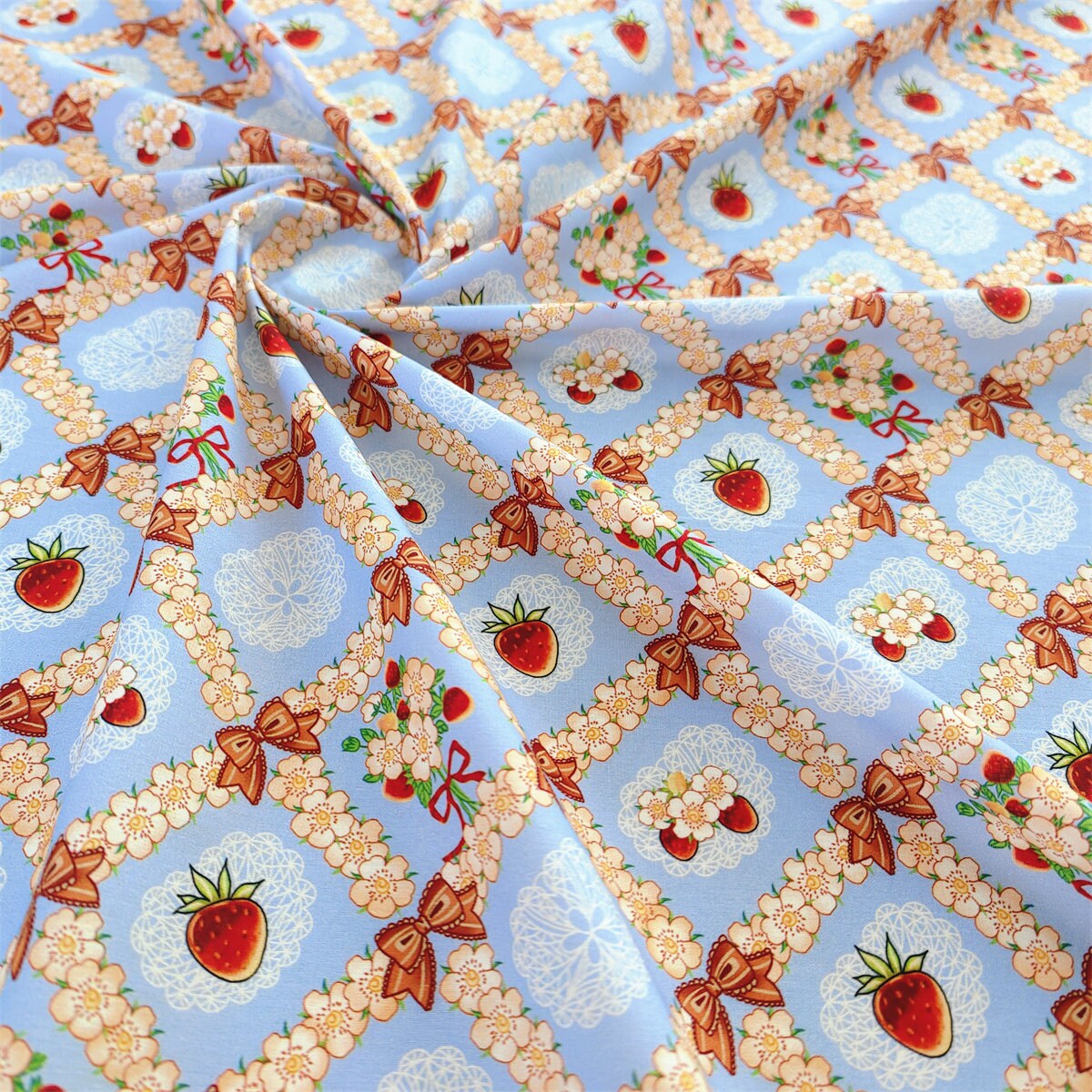 Strawberry Fabric Strawberry Flowers Fabric Thin Poplin Cotton Fabric ...