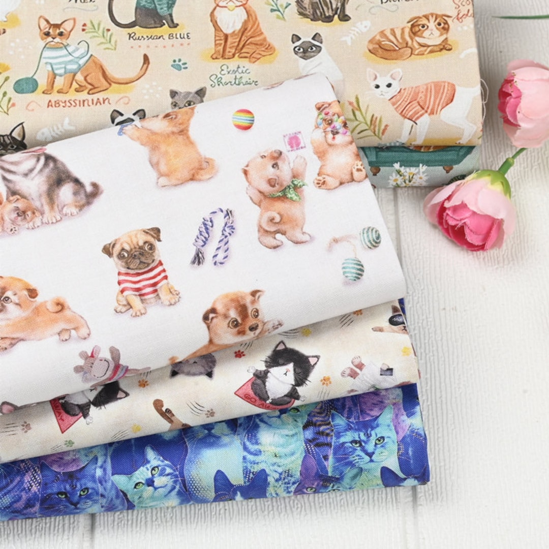 100% Cotton Fabric Kitten Cat Fabric Lattice Cat Dog Fabric, Kitten ...