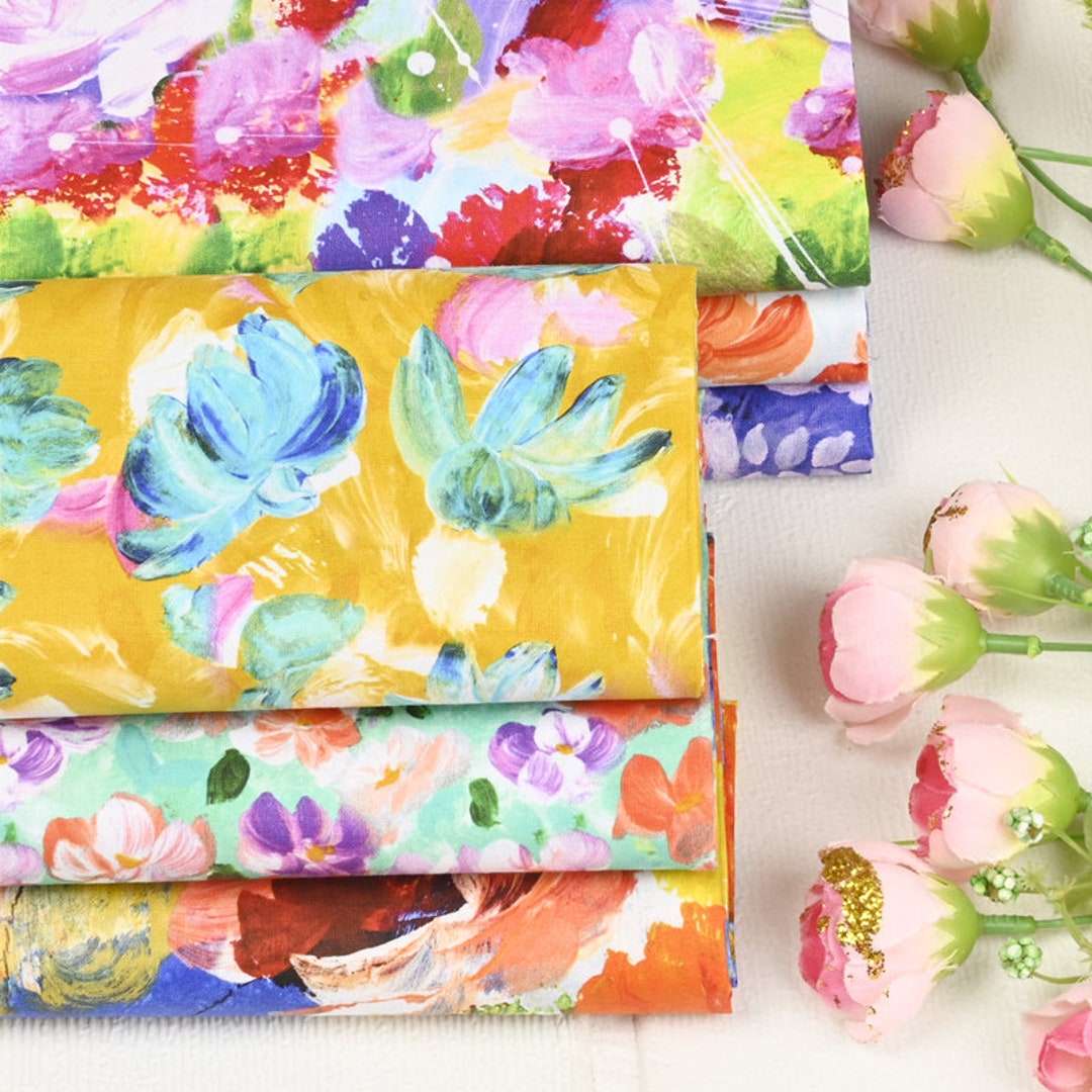 Vintage Oil Painting Flowers Floral Fabric 100% Cotton Fabric, Colorful ...