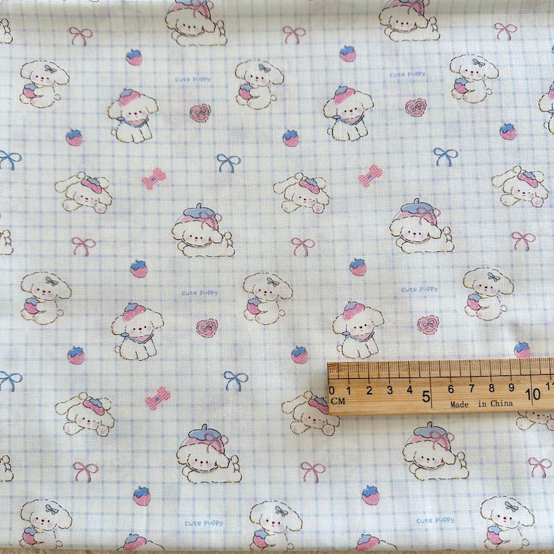 Cute Little Puppy Dogs Cotton Fabric, Cute Kitten Poplin Cotton Fabric ...