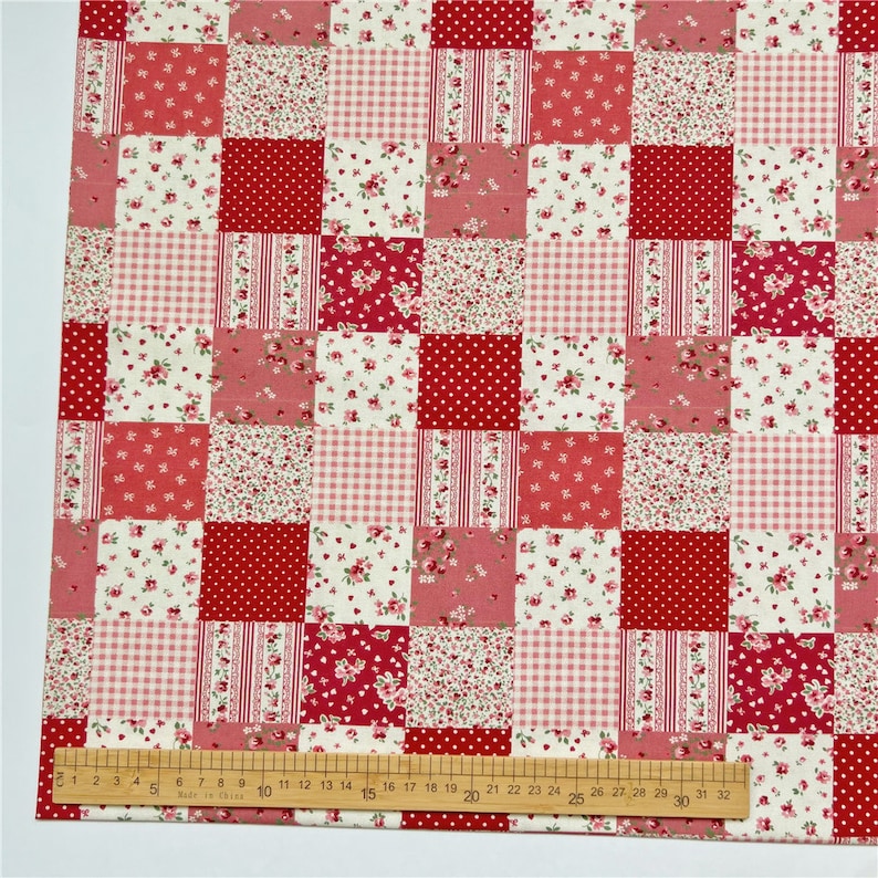 Cute Patchwork Strawberry Flower Fabric 100% Cotton Fabric Red Lattice Fabric for Crafting ...