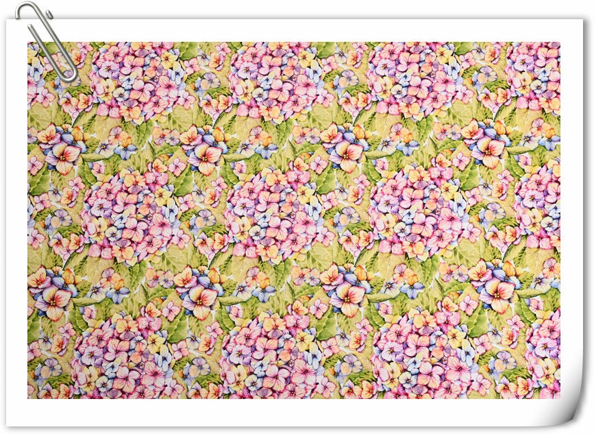 Vintage Floral Fabric 100% Cotton Fabric, Watercolor Hydrangea Fabric ...