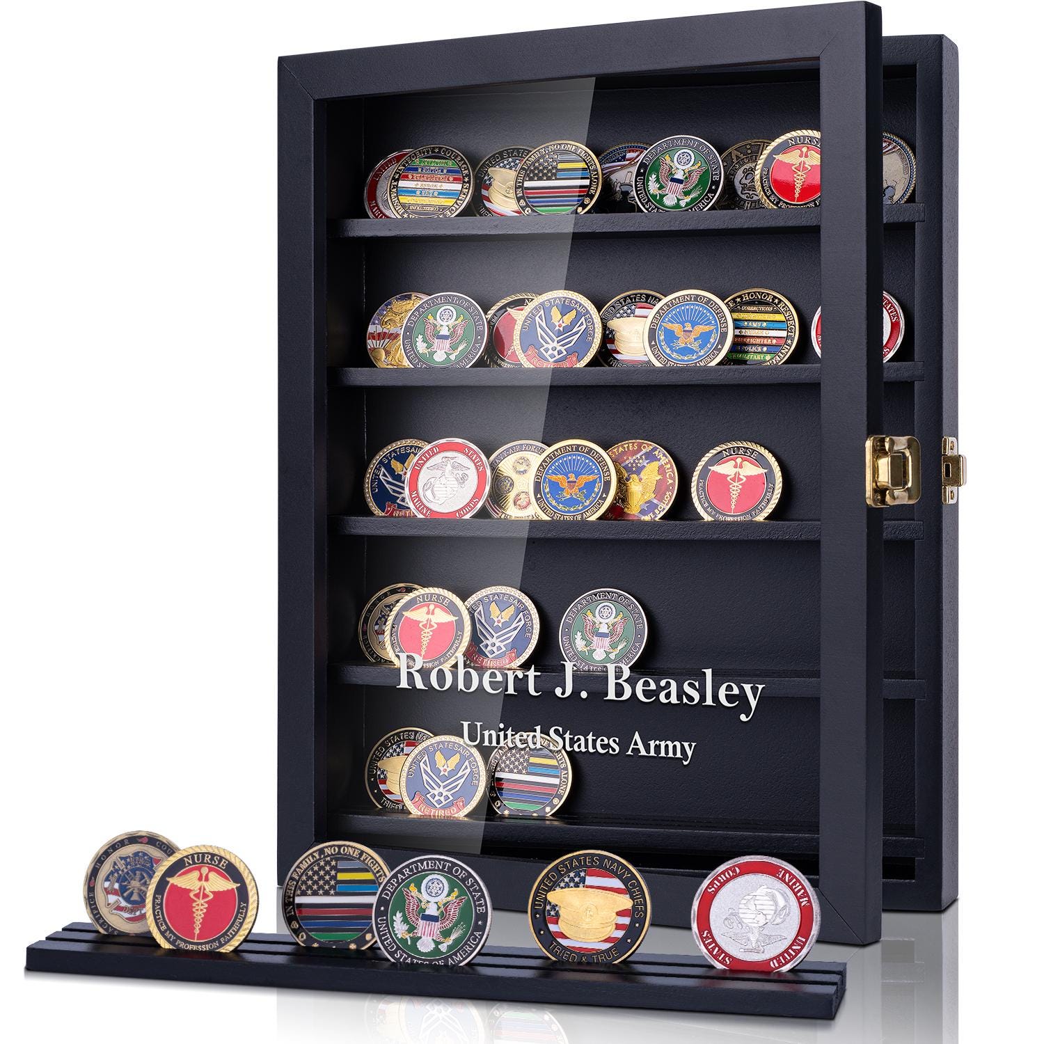 Military Challenge Coin Display Case 11x14in, Medal Shadow Box With ...
