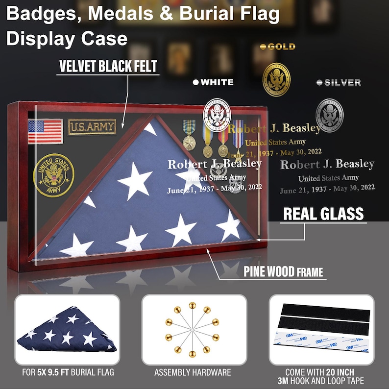 Personalized Military Memorial Flag Display Case Real Glass and Pine ...