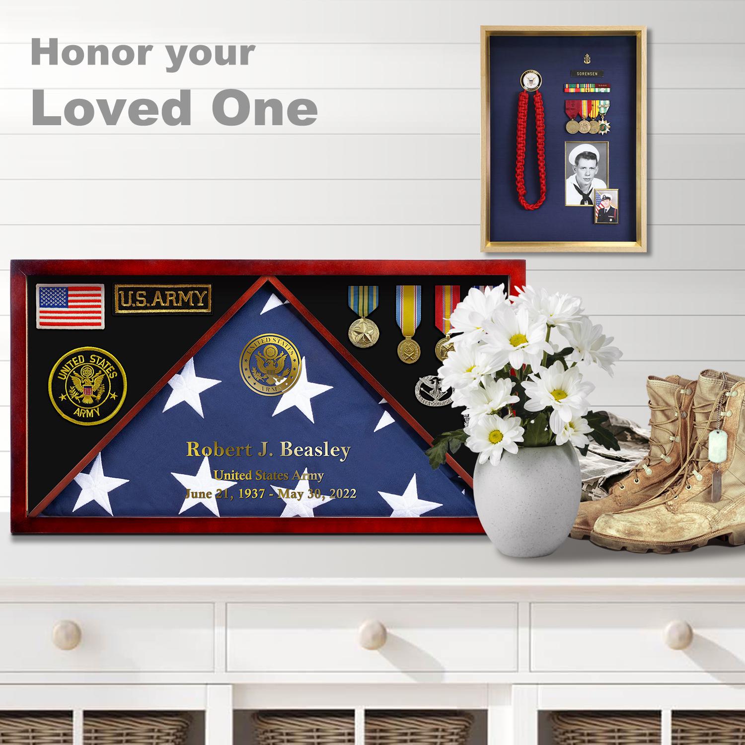 Personalized Military Memorial Flag Display Case Real Glass and Pine ...