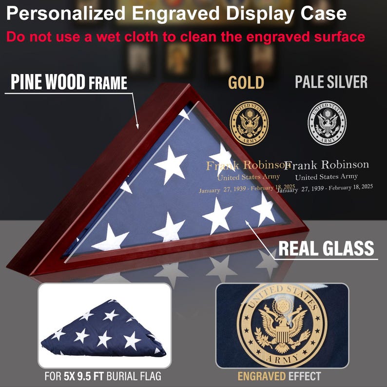 Flag Case for Burial Flag Custom Engraved Military Flag Display Case ...