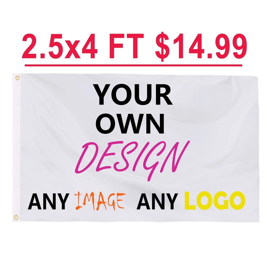 Custom Flag 2.5x4 Ft Print Image Logo Text Single Double Sided Mirror ...