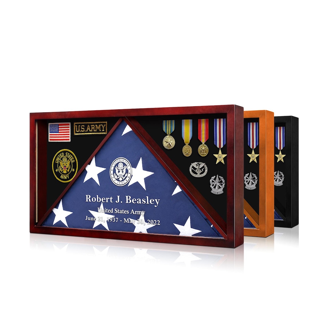 Personalized Military Memorial Flag Display Case Real Glass and Pine ...