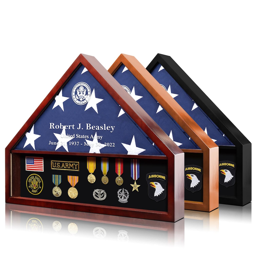 Personalized Military Memorial Display Case for Burial Flag Real Glass ...