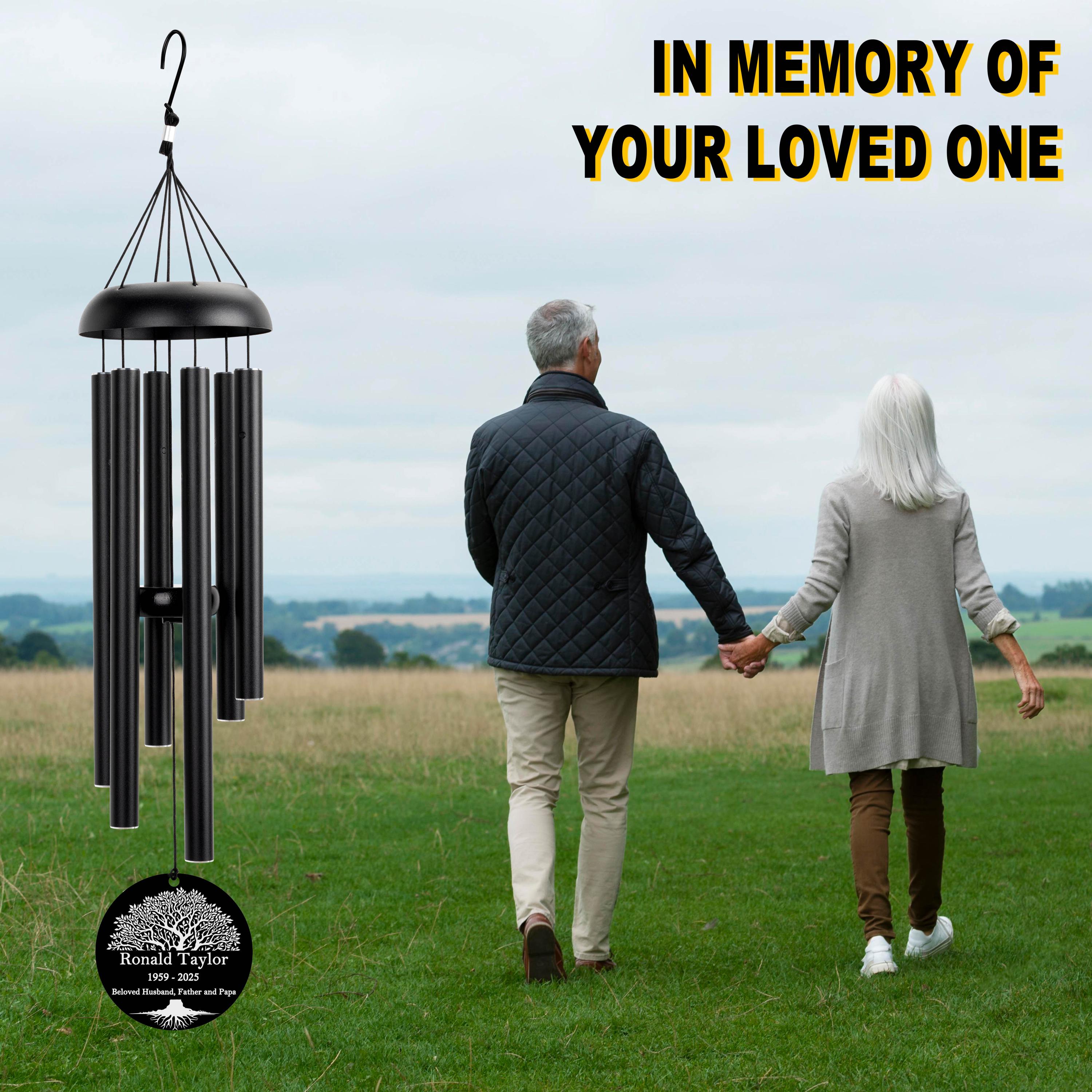 Personalized Memorial Wind Chime 32‘’, Engraved Name & Dates, Loss of ...
