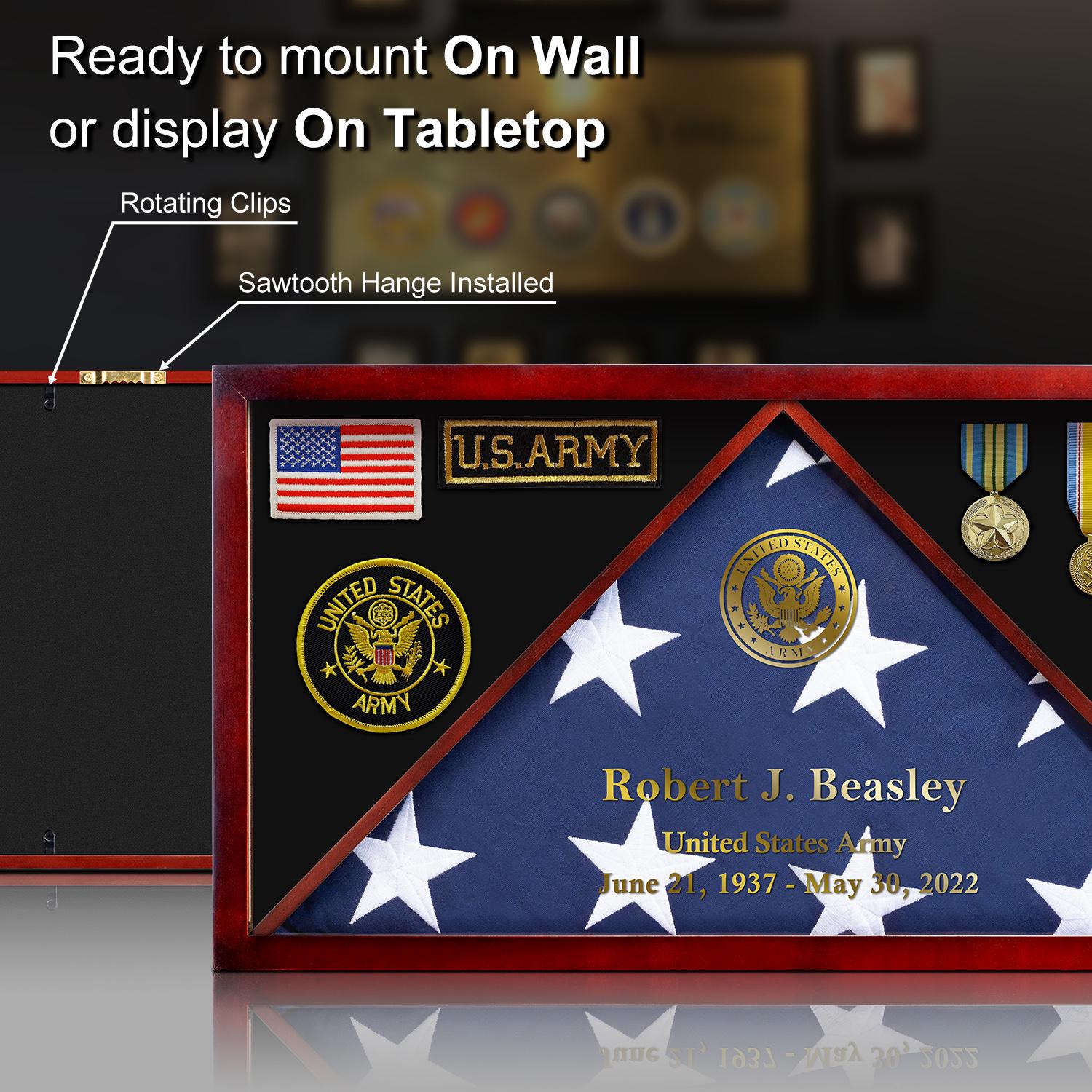 Personalized Military Memorial Flag Display Case Real Glass and Pine ...