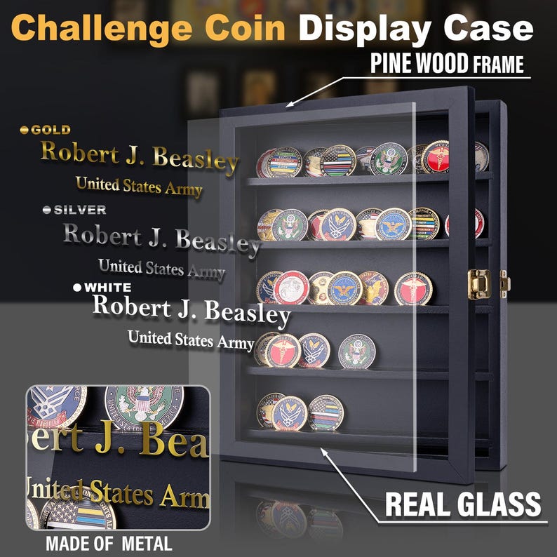 Military Challenge Coin Display Case 11x14in, Medal Shadow Box With ...