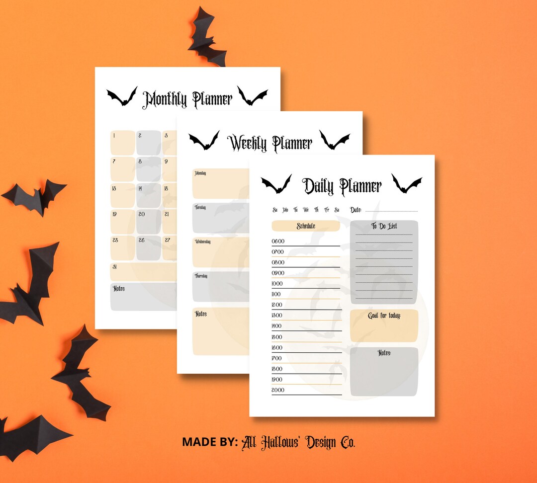 Bat Planner, Daily Planner, Weekly Planner, Monthly Planner, Printable ...