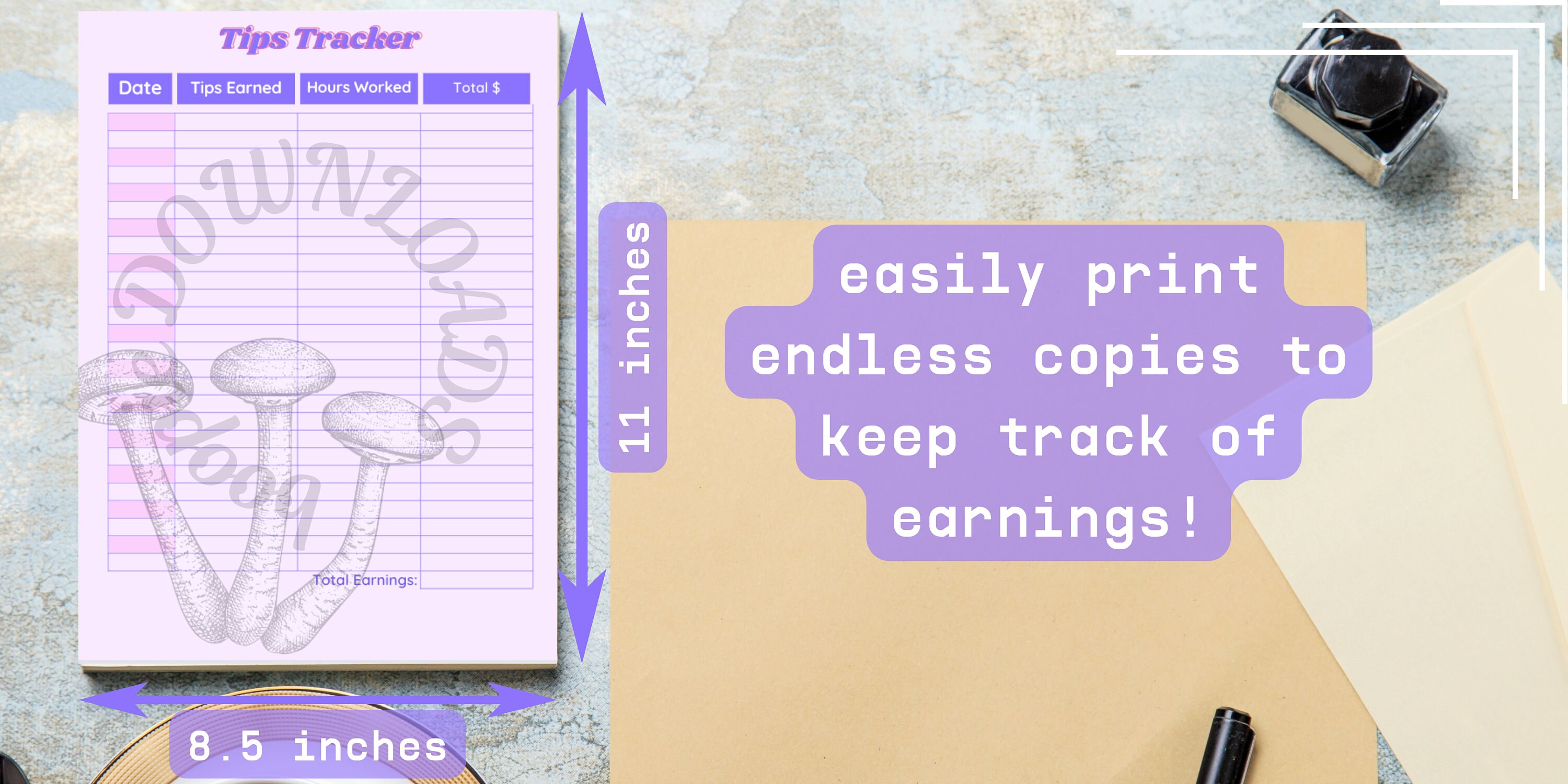 Tips Tracking Sheet, Downloadable Tips Income Tracker, Tip Tracker Ipad ...