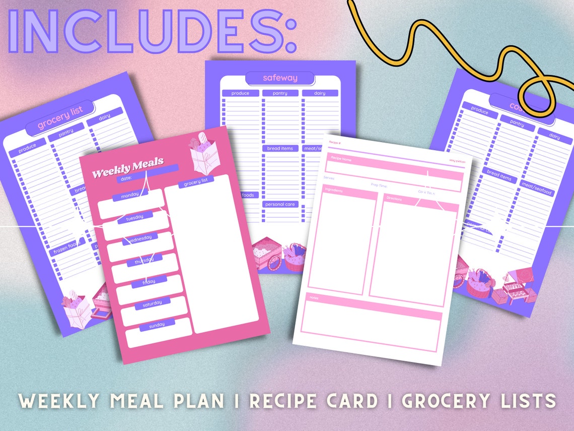 Weekly Meal Planner, Aesthetically Pleasing Grocery List, Recipe Card ...