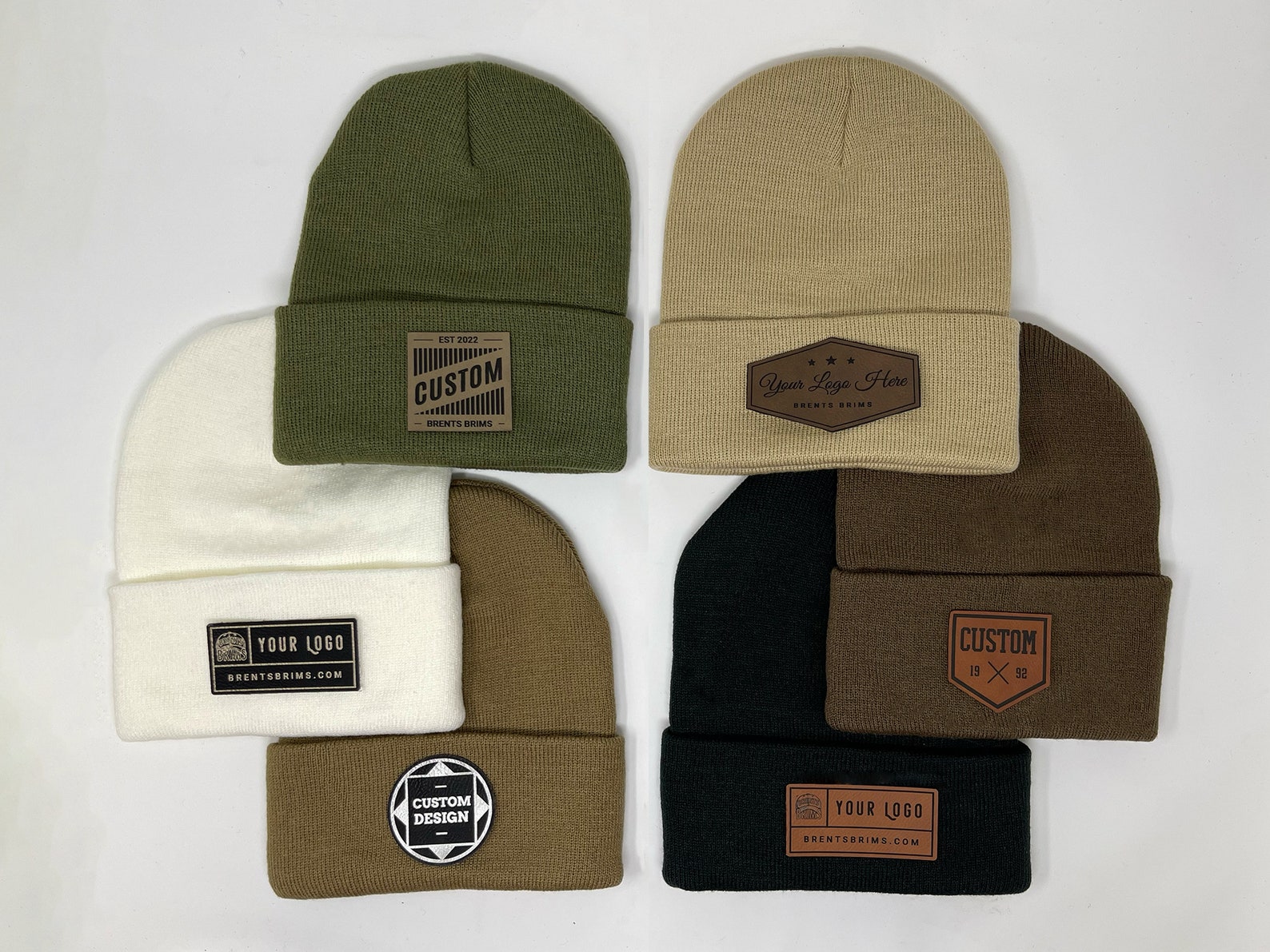 Custom Leather Patch Beanies Personalized Beanie Hats With - Etsy