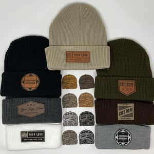 Custom Leather Patch Knit Beanie | Design Your Own Personalized Beanie With Company Logo ...
