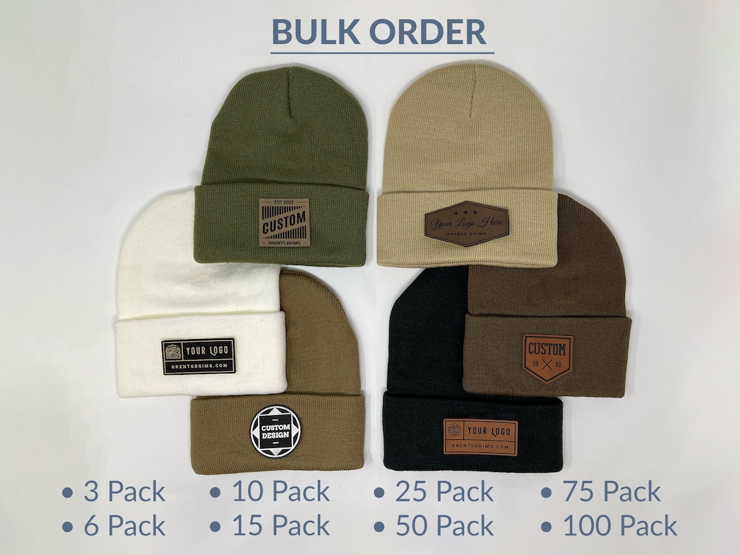 Bulk Custom Leather Patch Beanies Personalized Beanie Hats With Custom Logo Unisex Winter Hat ...