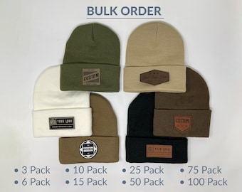 Custom Leather Patch Beanies Personalized Beanie Hats With - Etsy