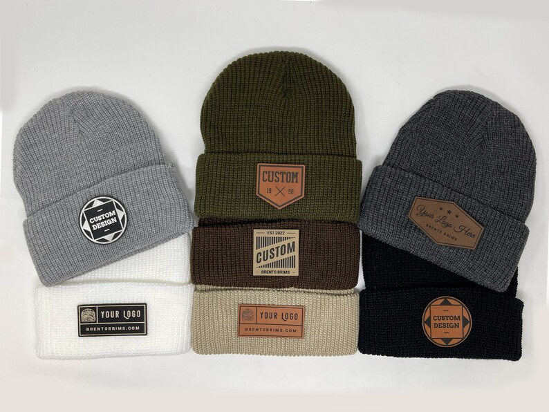 Custom Leather Patch Knit Beanie Design Your Own - Etsy
