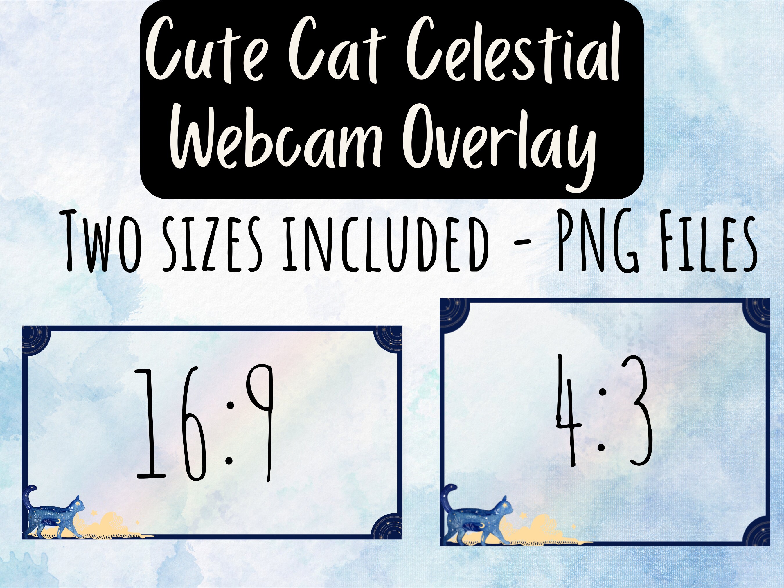 Cute Cat Celestial Webcam Overlay Blue Gold Cloud Webcam - Etsy