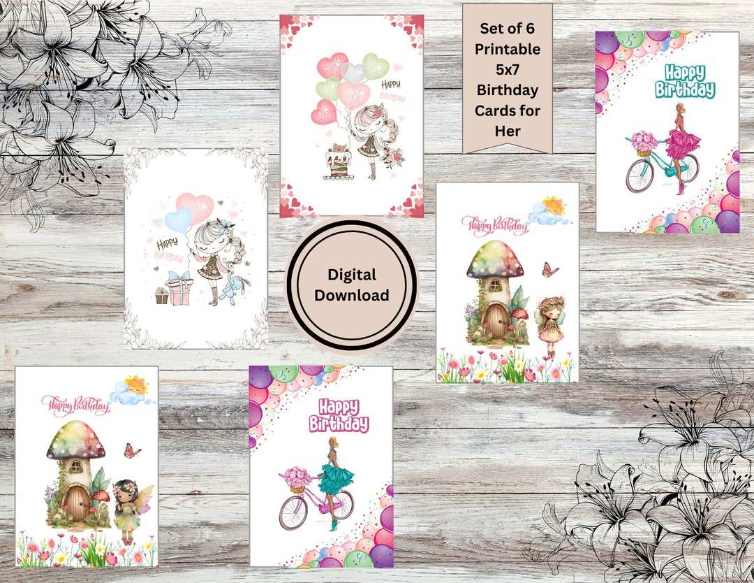 Printable Birthday Greeting Card Set for Her, Mom's Birthday Card ...