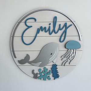 Personalized Ocean Theme Name Sign - Under the Sea Wooden Sign - Whale ...