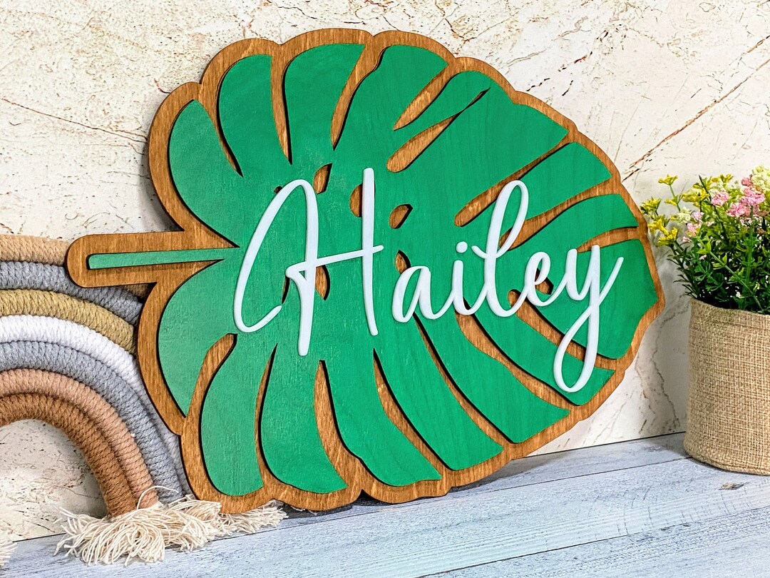 Monstera Name Sign | Personalized Tropical Leaf Decor, Safari Nursery ...