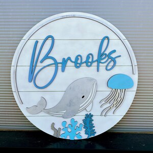 Personalized Ocean Theme Name Sign - Under the Sea Wooden Sign - Whale ...